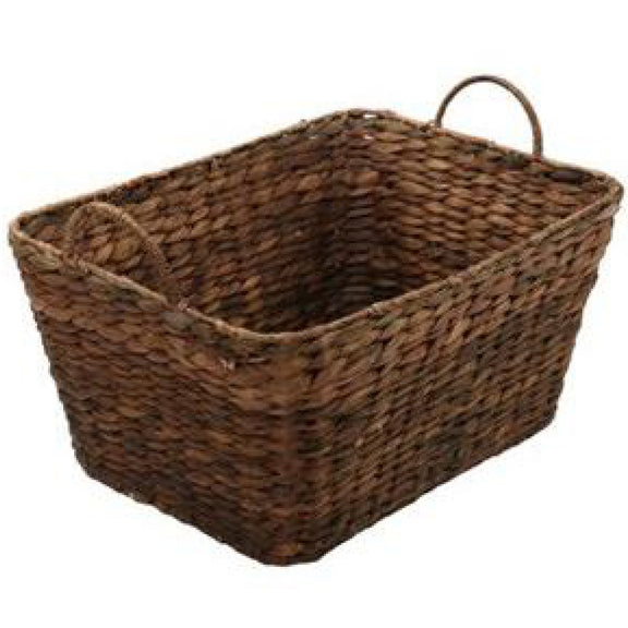 収納 バスケット 持ち手付き 約 幅40×奥行29×高さ25cm 角型 小物入れ ウォーターヒヤシンス ダークブラウン – ハウジー