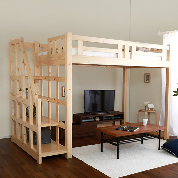 ロフトベッド セミダブル 宮棚 階段付き 天然木 – ハウジー